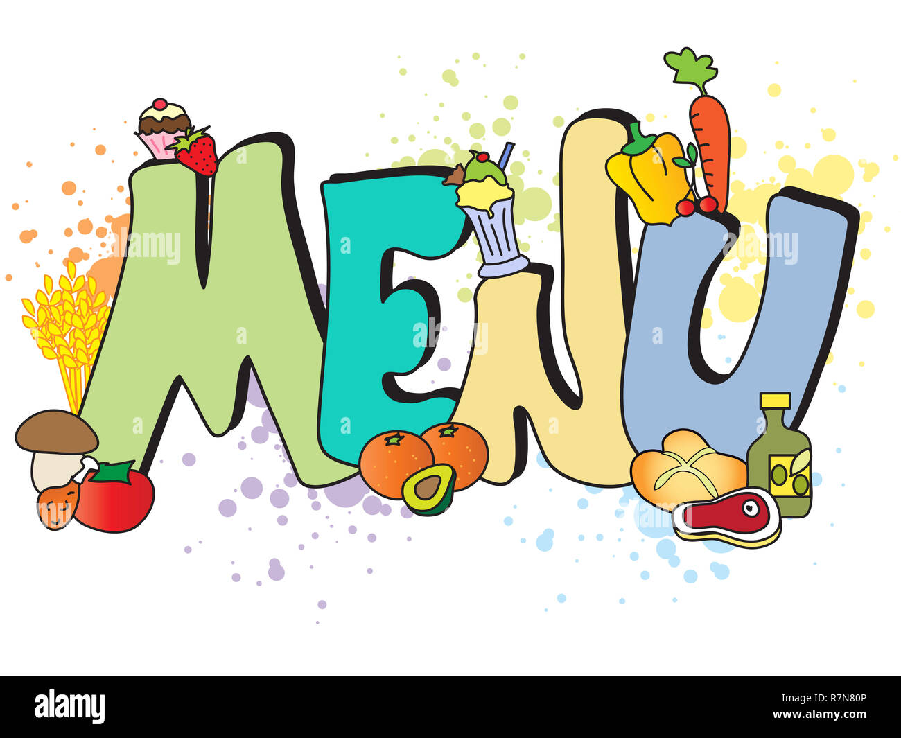 illustration with menu written with food Stock Photo - Alamy