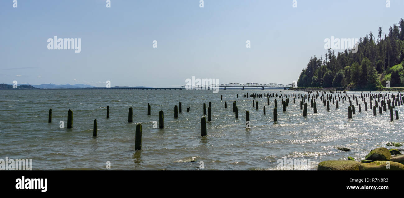 Columbia river with the Astoria Megler Bridge in the distance, on a ...