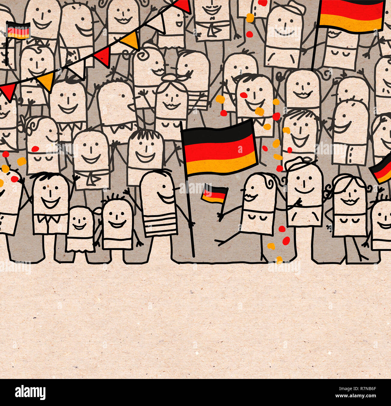 Hand drawn Cartoon People Crowd and Happy National German Day Stock ...