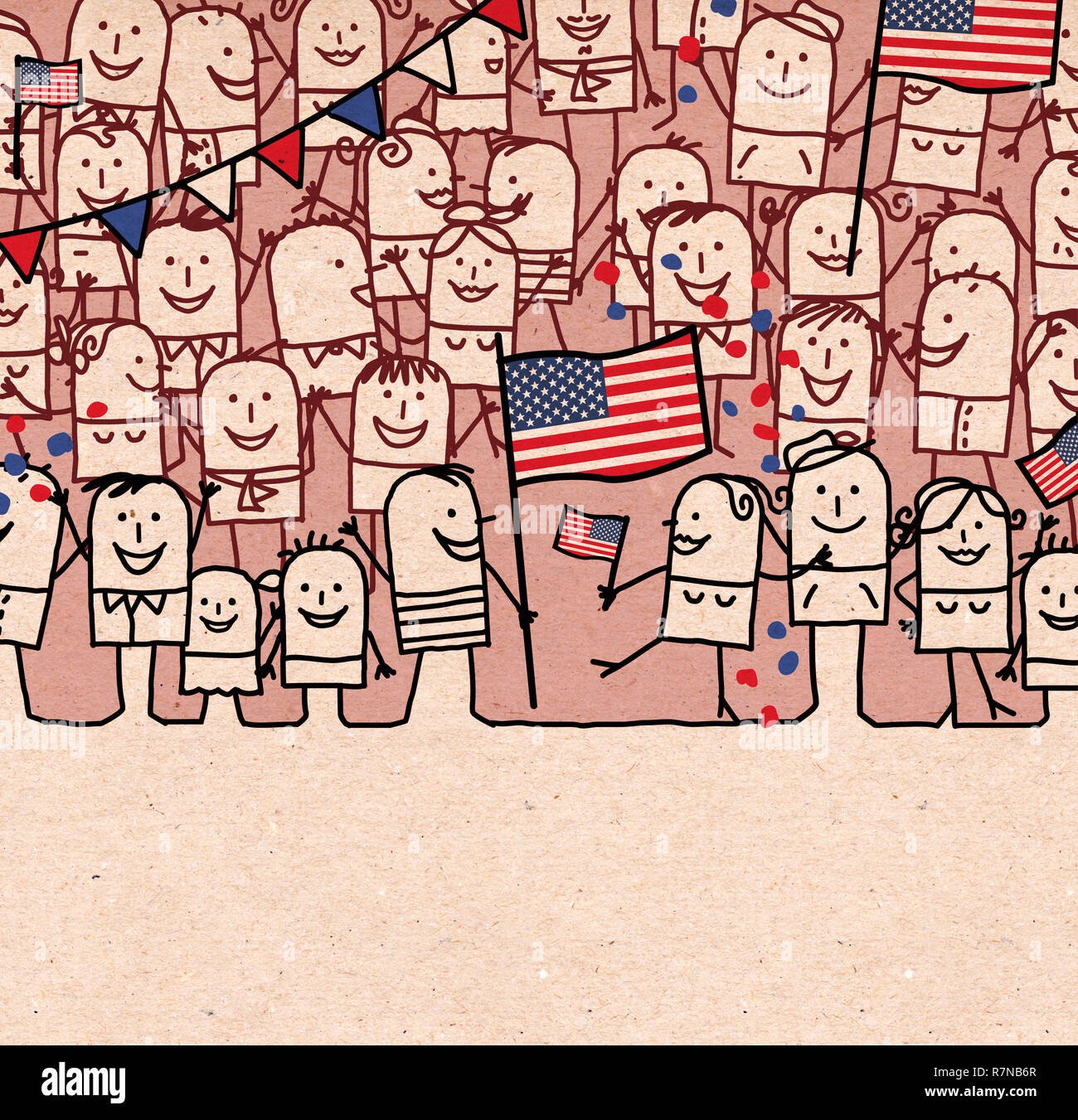 Hand drawn Cartoon People Crowd and Happy National American Day Stock ...