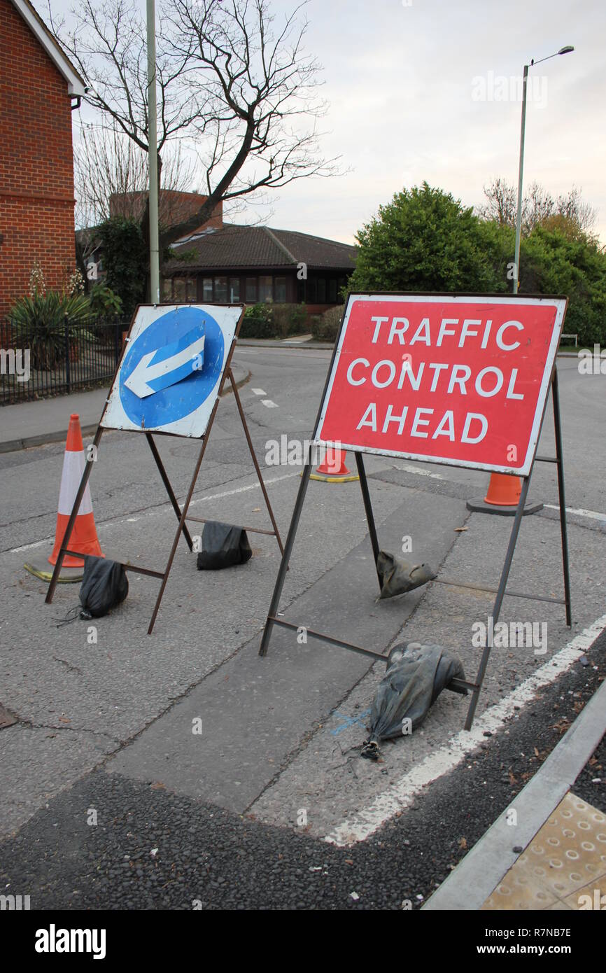 Pedestrian Dented Metal Roadwork Sign and Traffic Cone Stock Photo - Alamy
