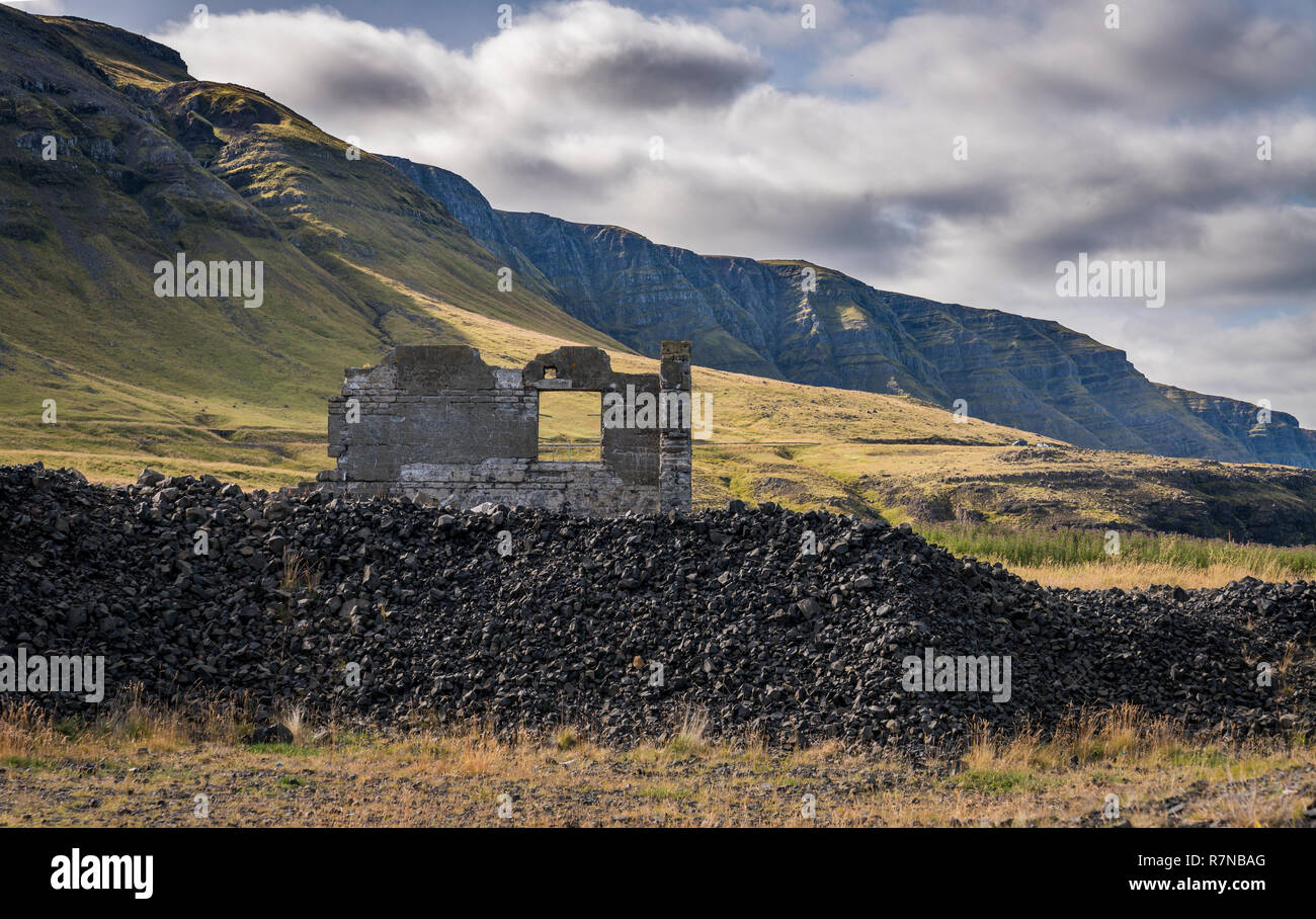 Old stone ruins of a US and British WWII naval installation, Hvitanes ...