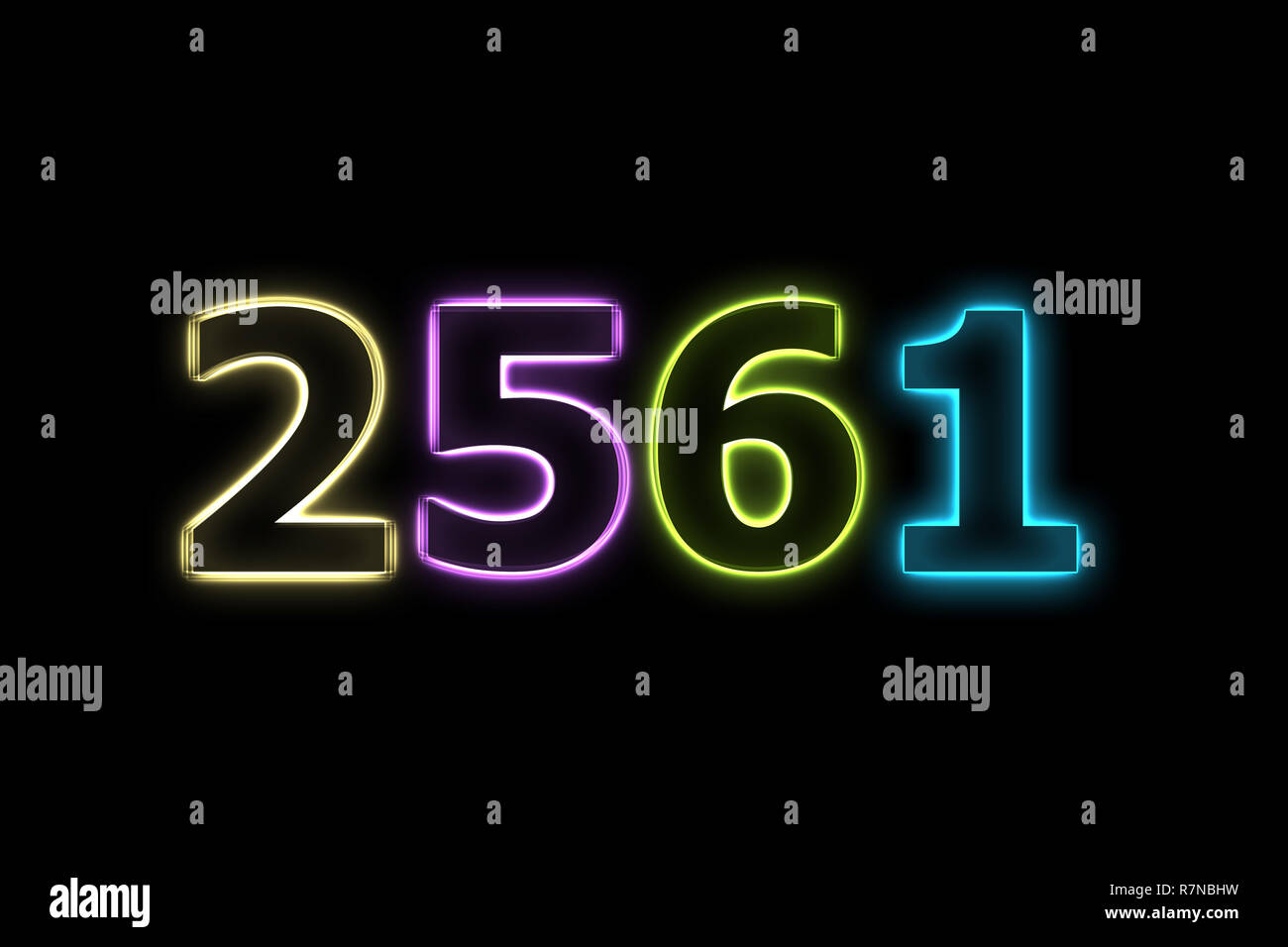 Happy New Year 2561 design with neon color Stock Photo - Alamy