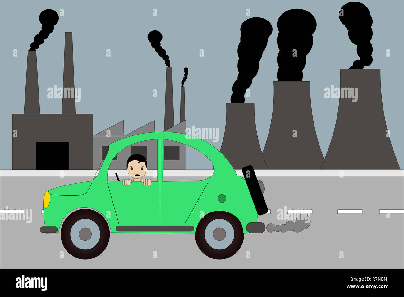 the cars and the factory pollution in the world Stock Photo - Alamy