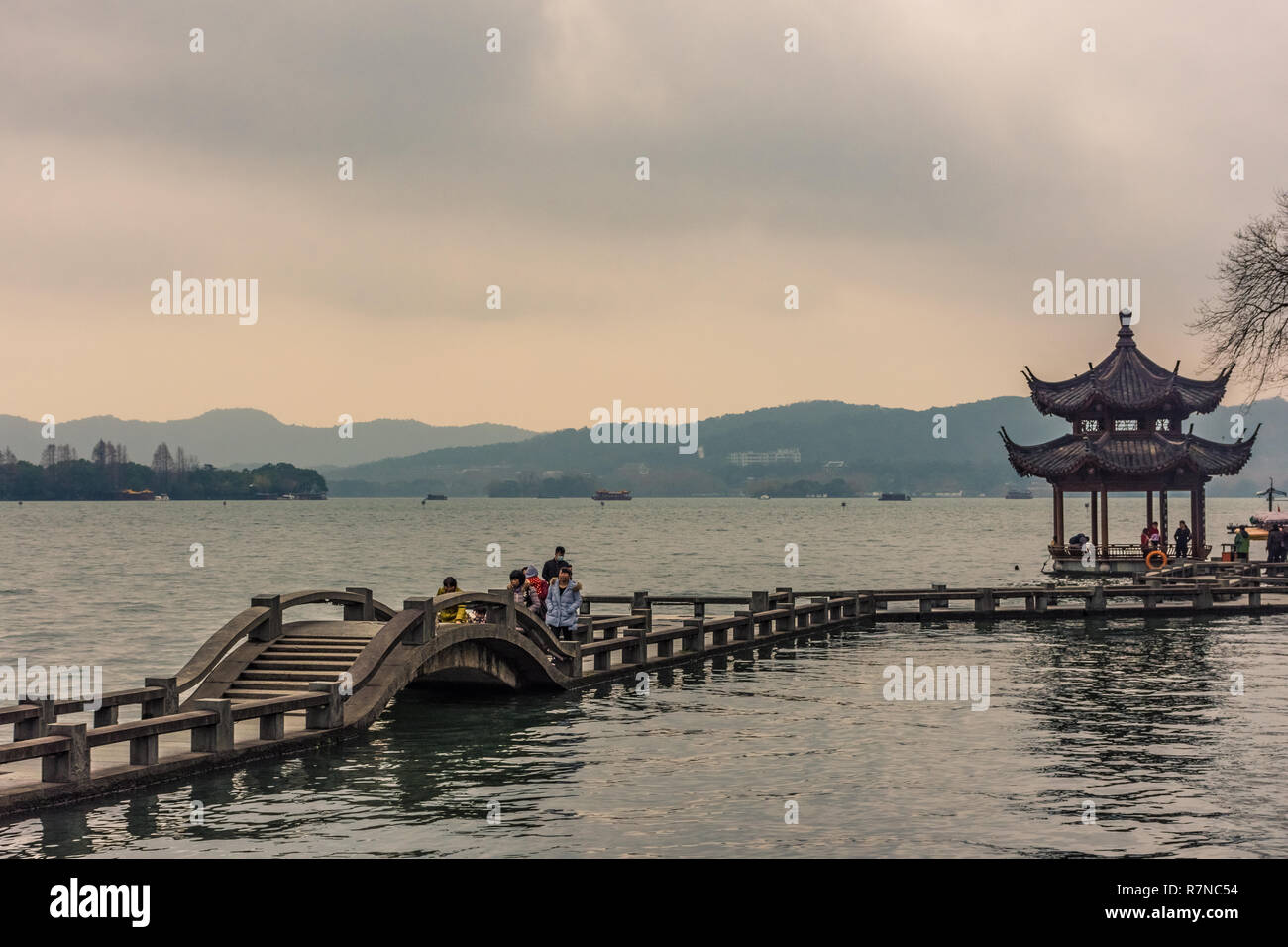Beautiful chinese traditional pavilion in the West Lake, Hangzhou ...