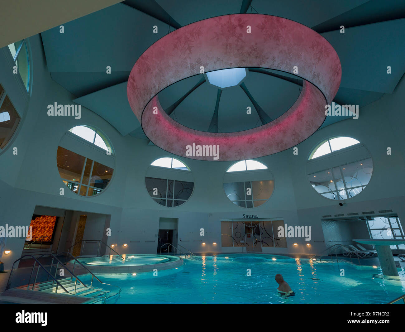 Thermal bath Therme Bogn, Scuol, Scuol Valley, Engadine, Grisons ...