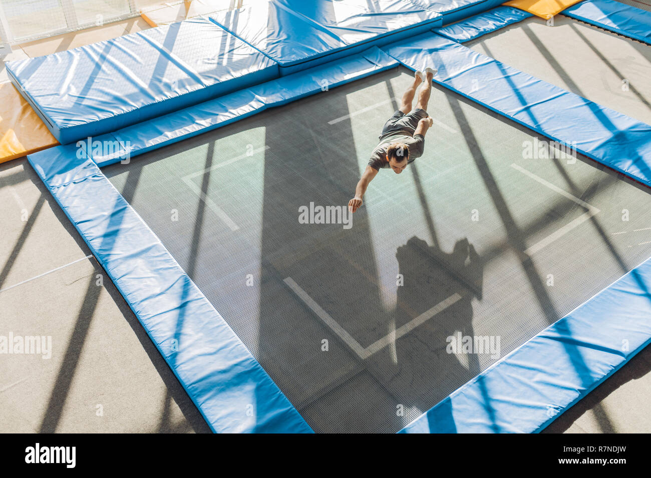 jumping area. jumping surface. super fun trampolines Stock Photo - Alamy