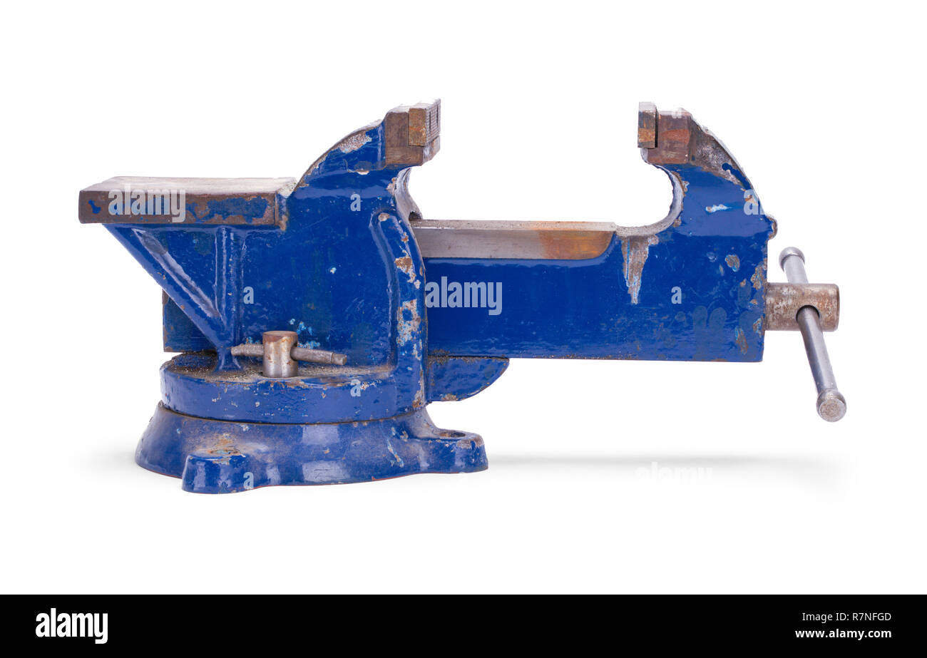 Open Worn Blue Anvil Vise Clamp Isolated on a White Background Stock ...