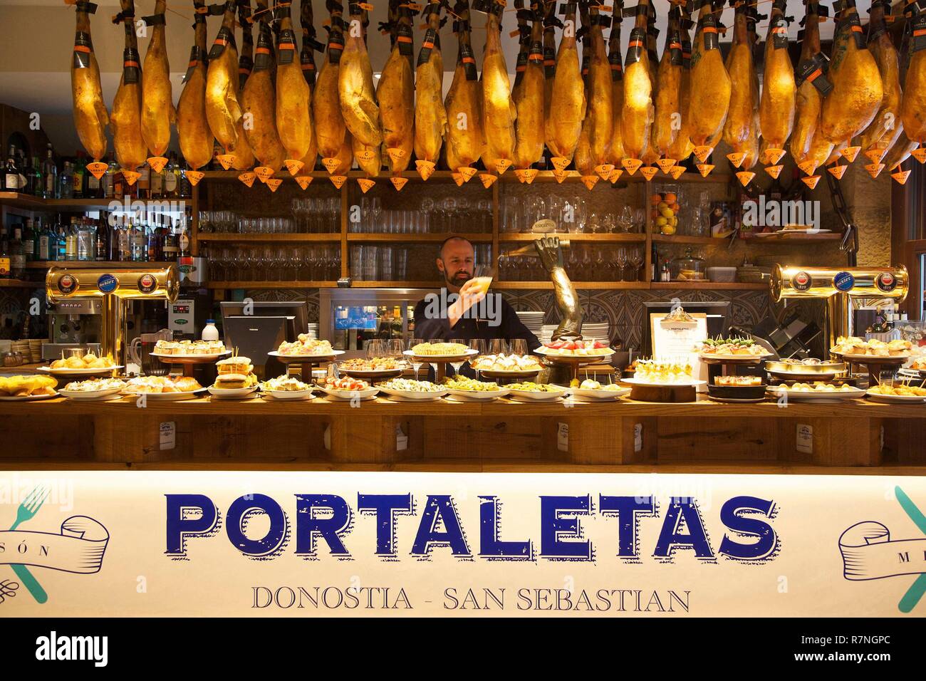 Spain, Basque country, San Sebastian, Owner of the Portaletas bar in ...