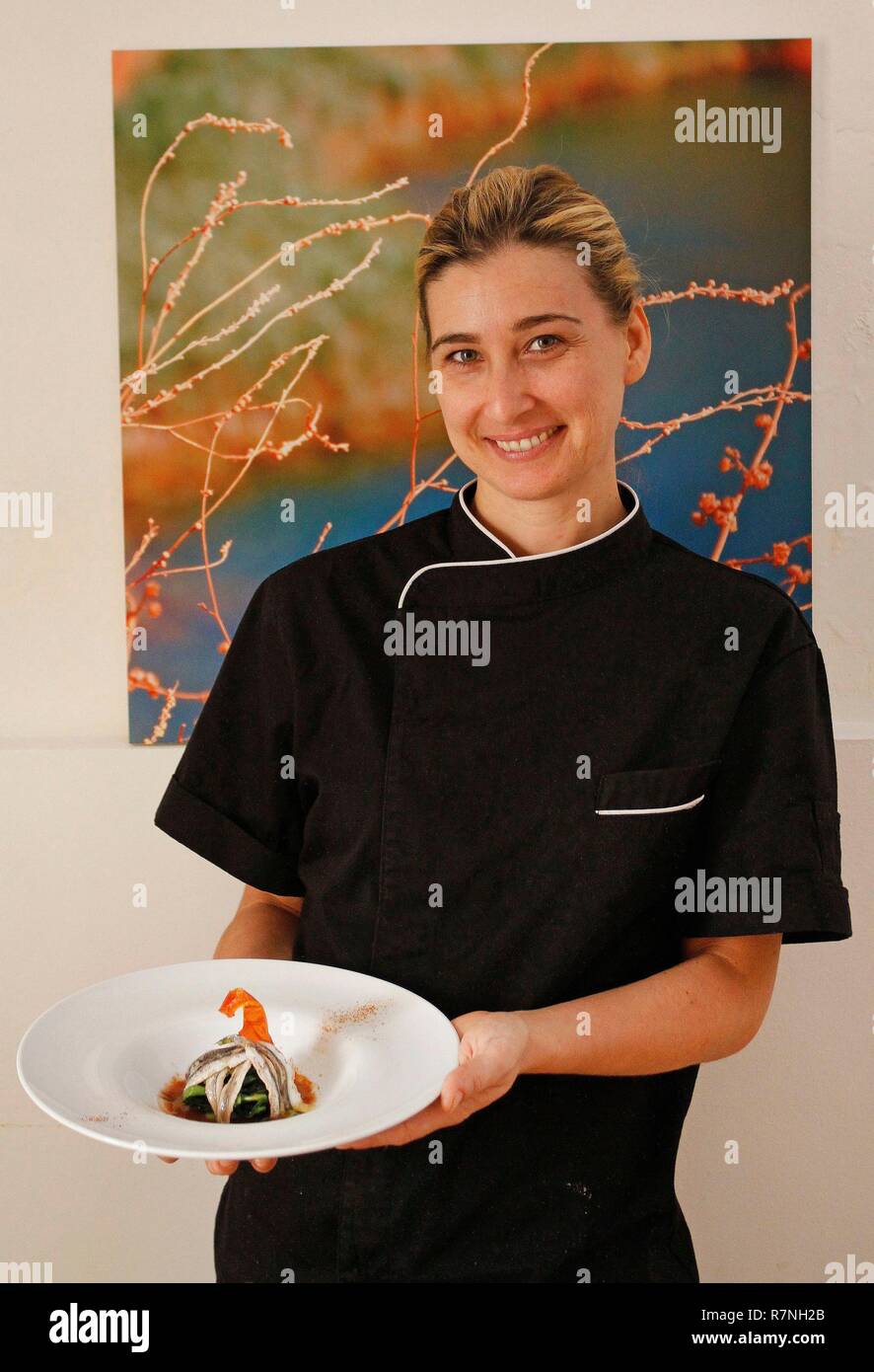 Italy, Puglia, Otranto, The chef Cristina Conte in his restaurant ...
