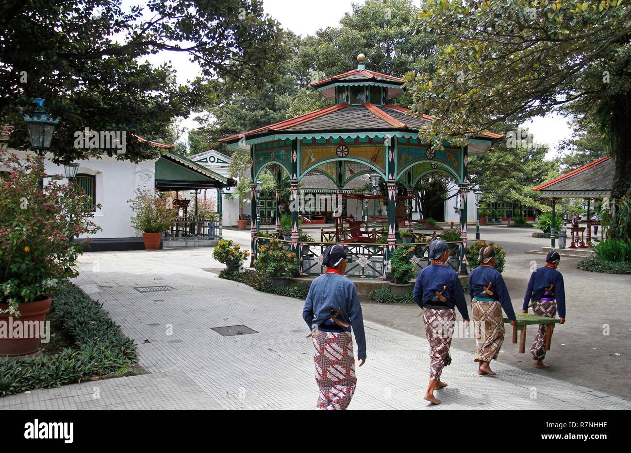 Indonesia, Java, Yogyakarta, Guards in traditional dress in front of a ...