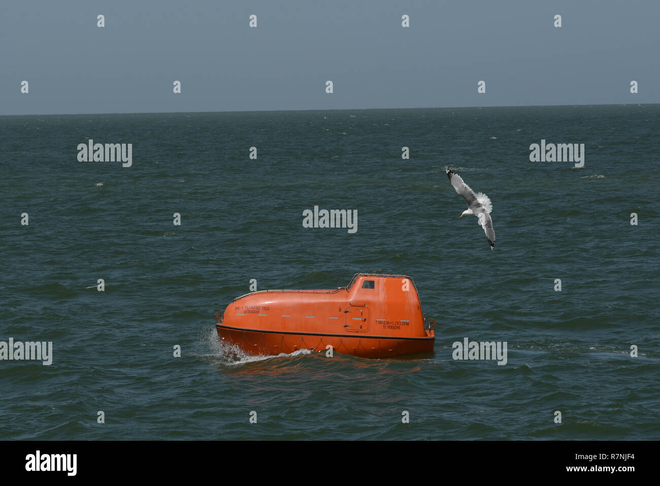 Fire fighting training exercises on the oil rig Lukoil Filanovsky at ...