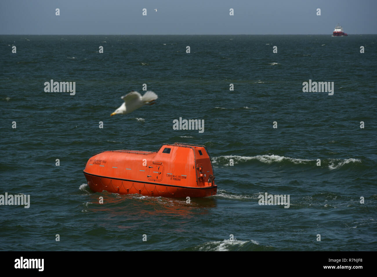 Fire fighting training exercises on the oil rig Lukoil Filanovsky at ...