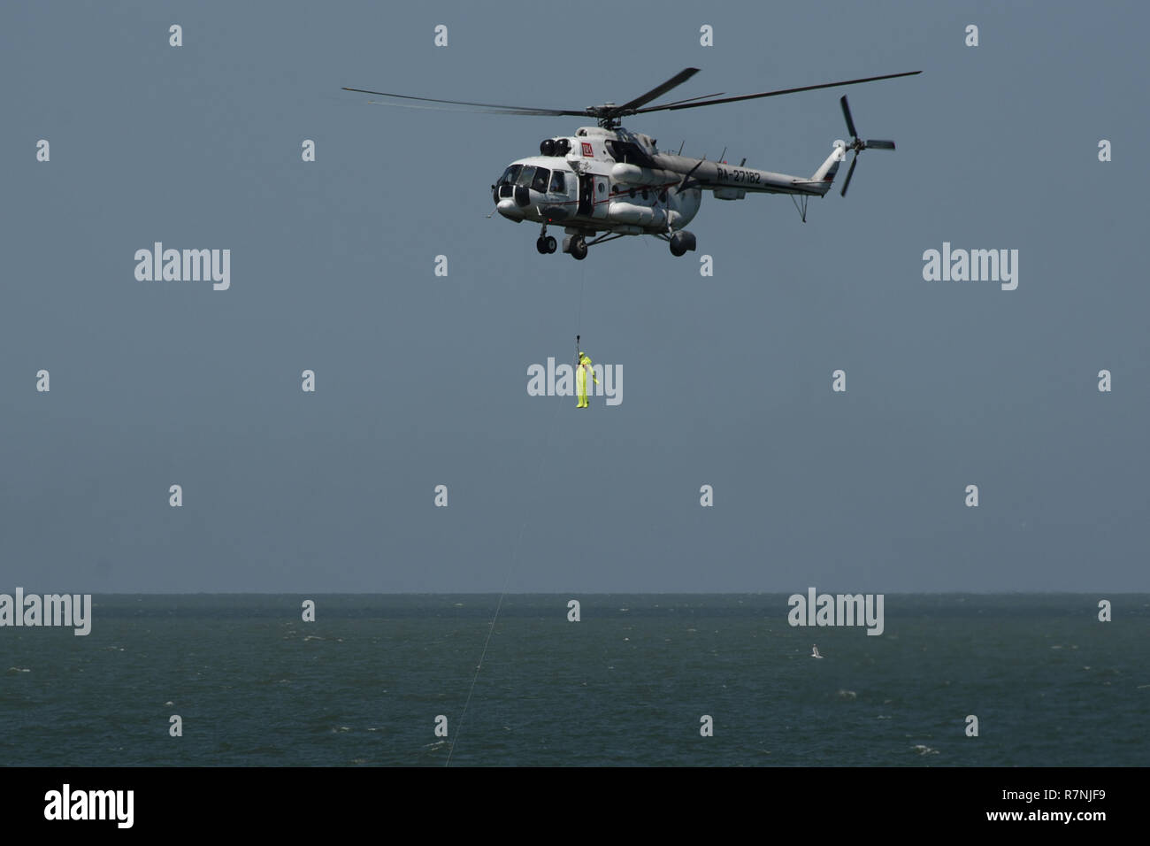 Fire fighting training exercises on the oil rig Lukoil Filanovsky at ...