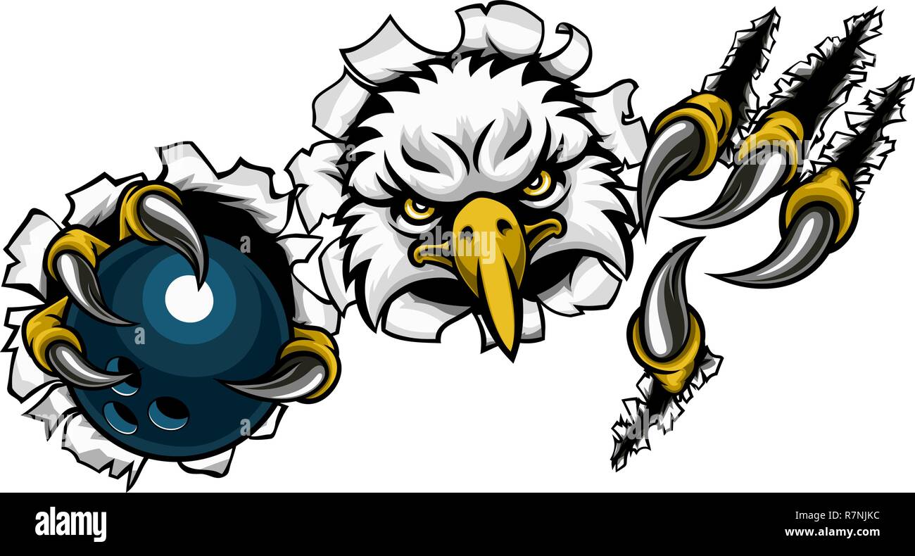Eagle Bowling Cartoon Mascot Ripping Background Stock Vector Image ...