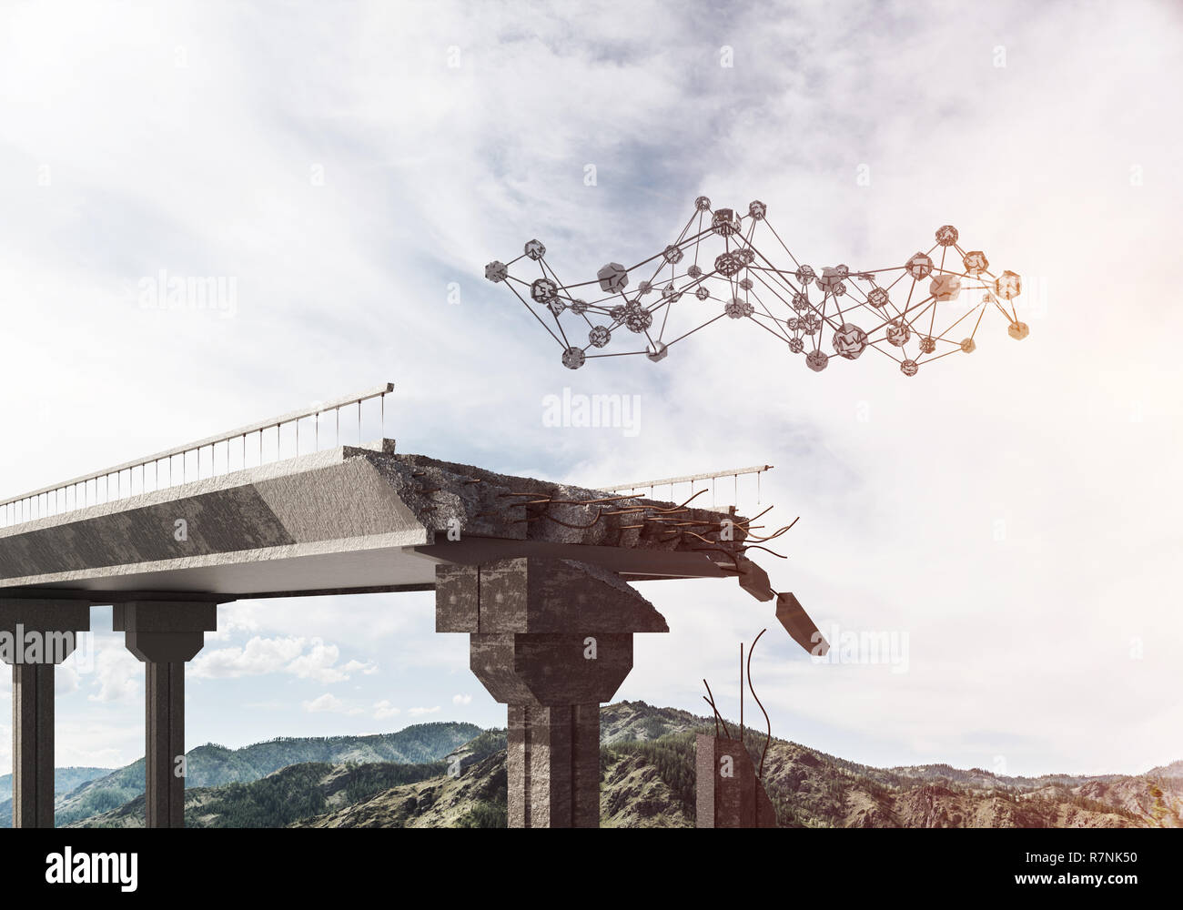 Damaged stone bridge as idea for problem and social connection concept ...