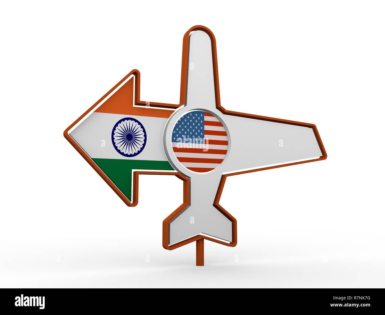 Airplane icon and destination arrow Stock Photo - Alamy