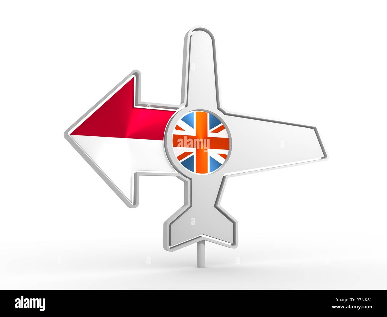 Airplane icon and destination arrow Stock Photo - Alamy