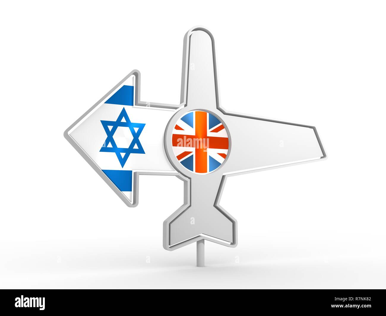 Airplane icon and destination arrow Stock Photo - Alamy