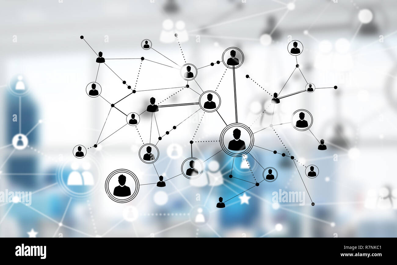 Concept of networking and connection against modern office blurred ...