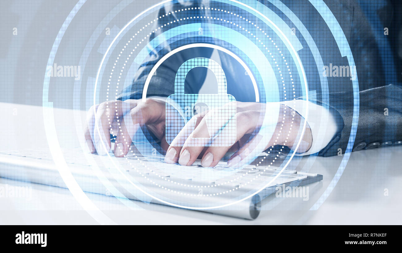 Internet security concept with woman typing password on keyboard Stock ...