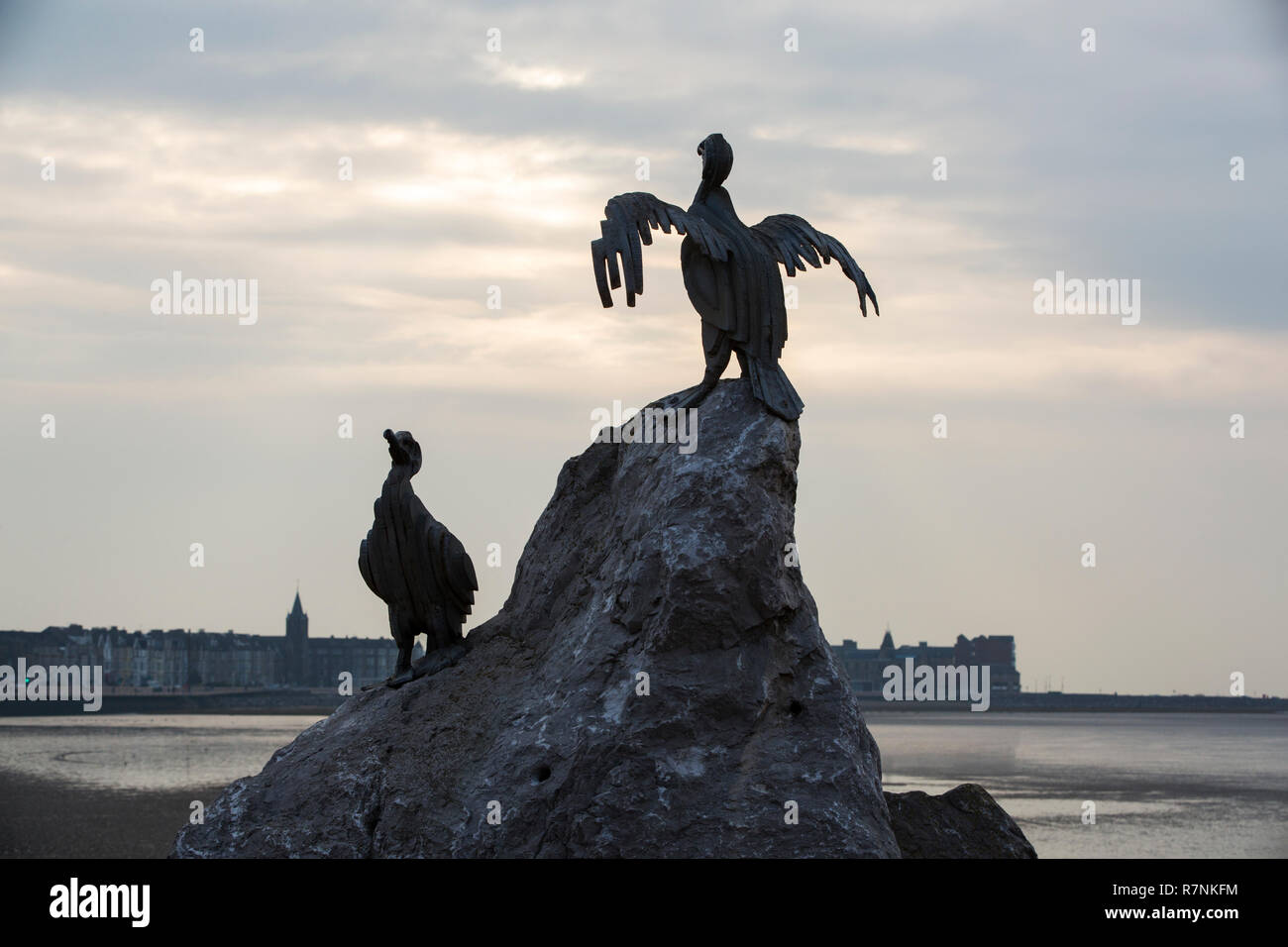 Cormorant sculptures on Morecambe promenade, Lancashire, UK Stock Photo ...