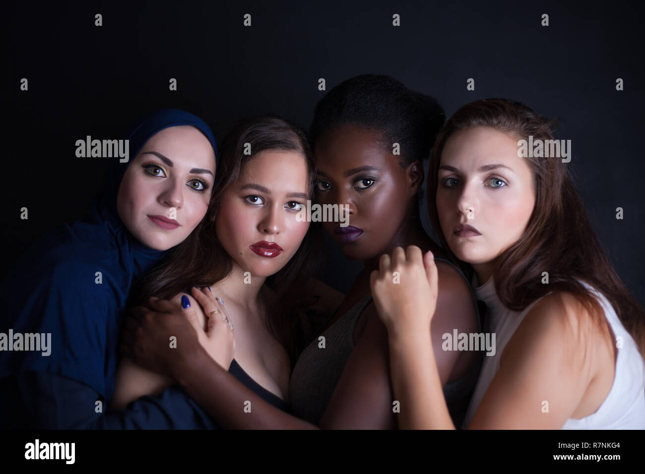 Portrait of four girls with different skin color and nationality in the ...