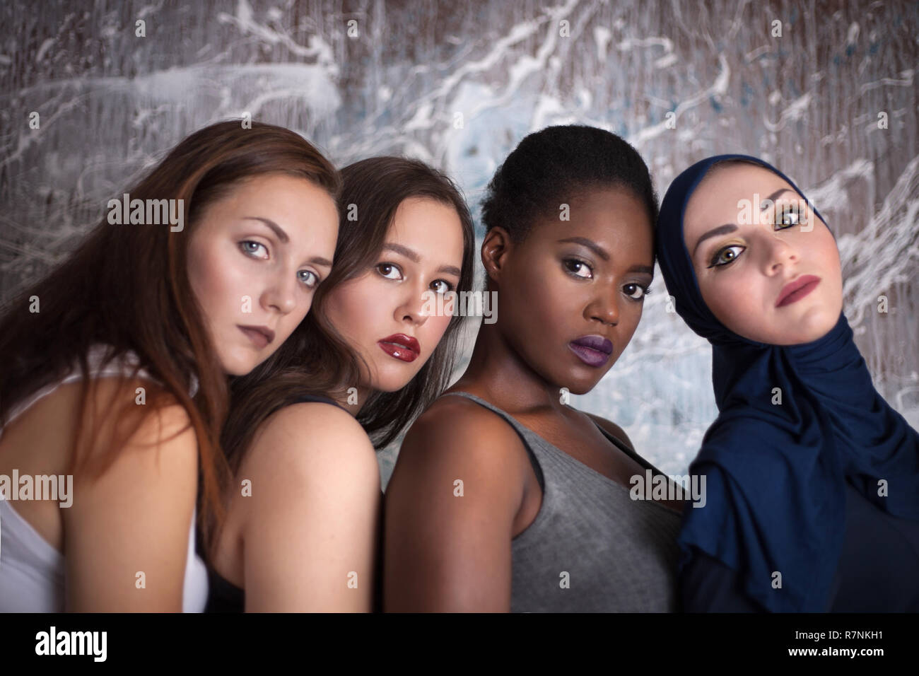 Portrait of four girls with different skin color and nationality in the ...
