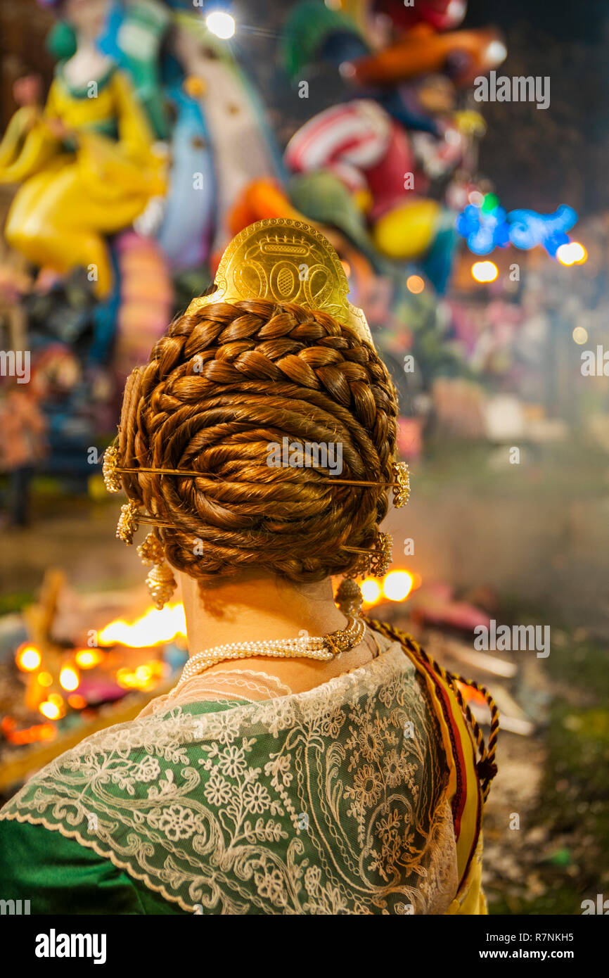 Fallas festival. La Crema. Ninots burned in St Joseph night. Valencia ...