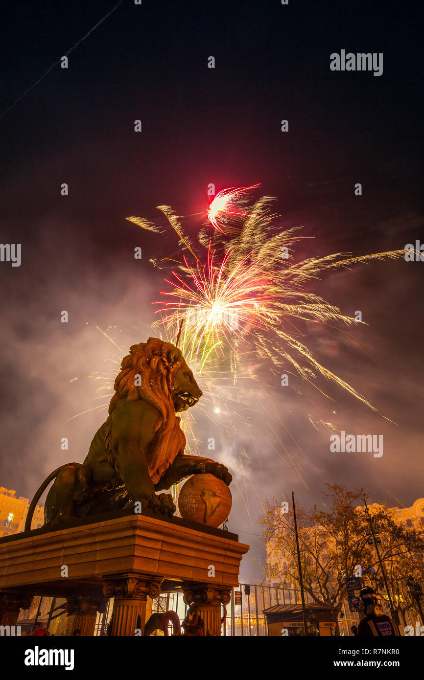 Fallas festival. La Crema. Ninots burned in St Joseph night. Valencia ...