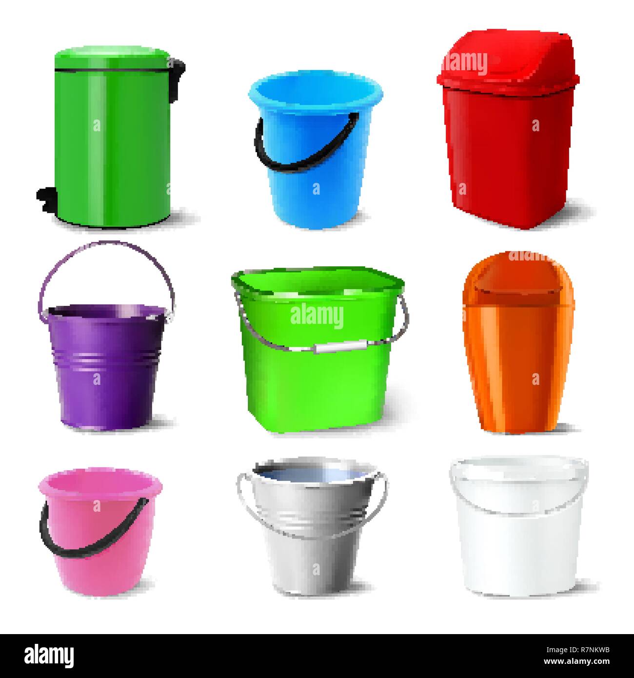Bucket Set Vector. Bucketful Different Types. Classic Jar With Handle ...