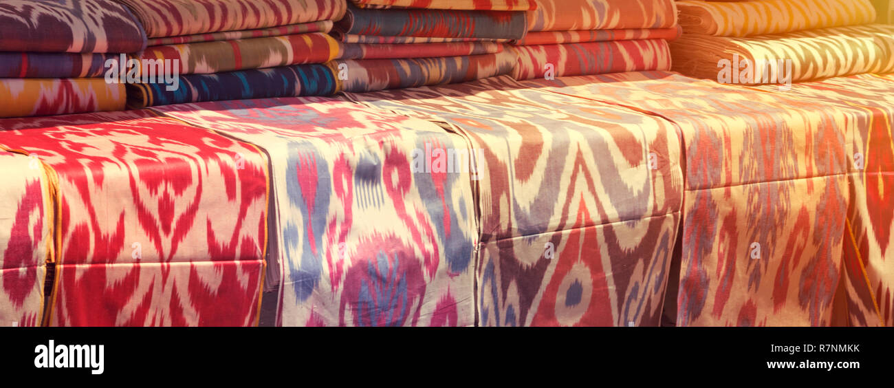 Traditional Uzbek asian silk. Colorful traditional uzbek xonatlas hon ...