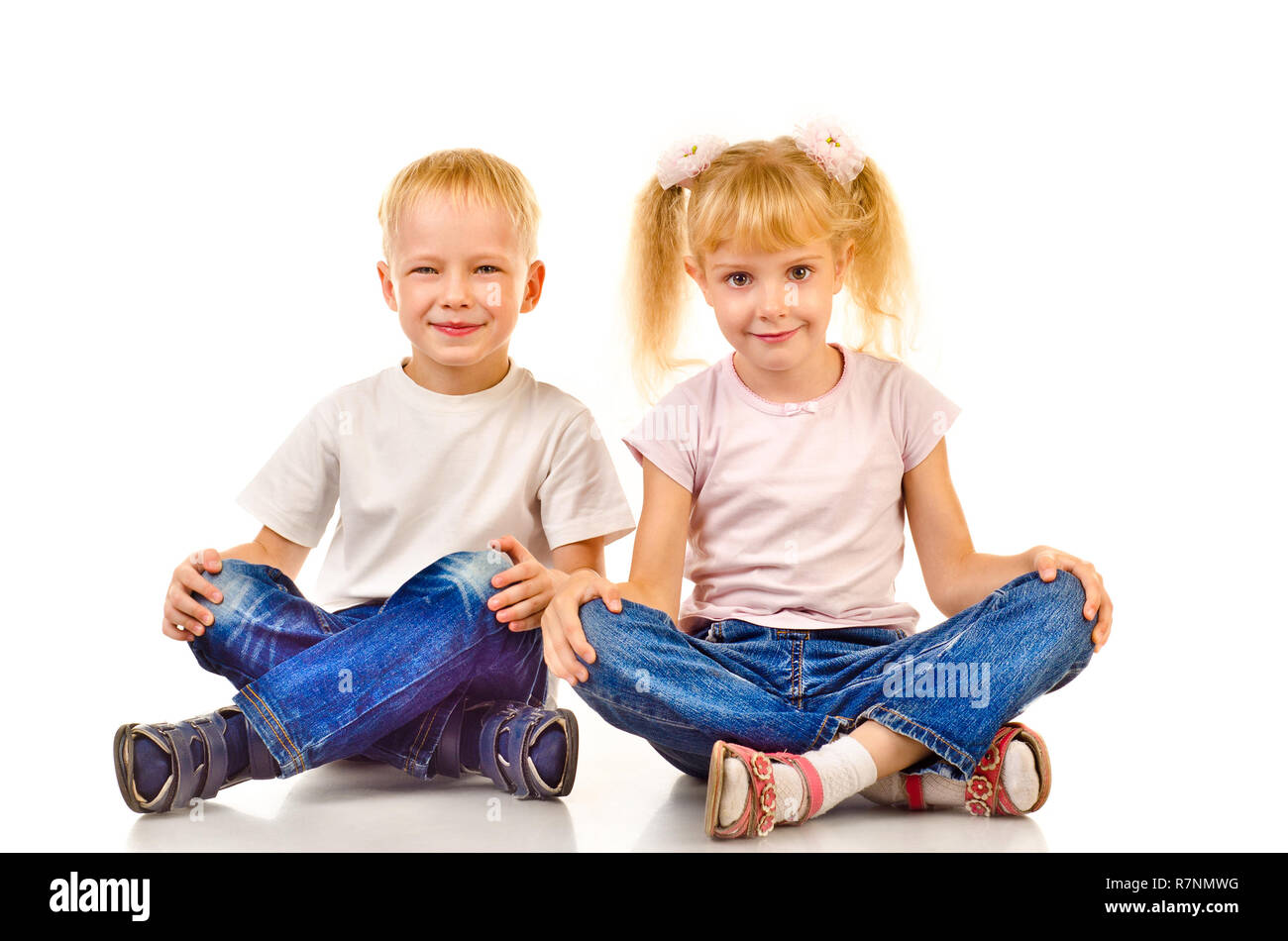 boy and girl isolated on a white background Stock Photo - Alamy