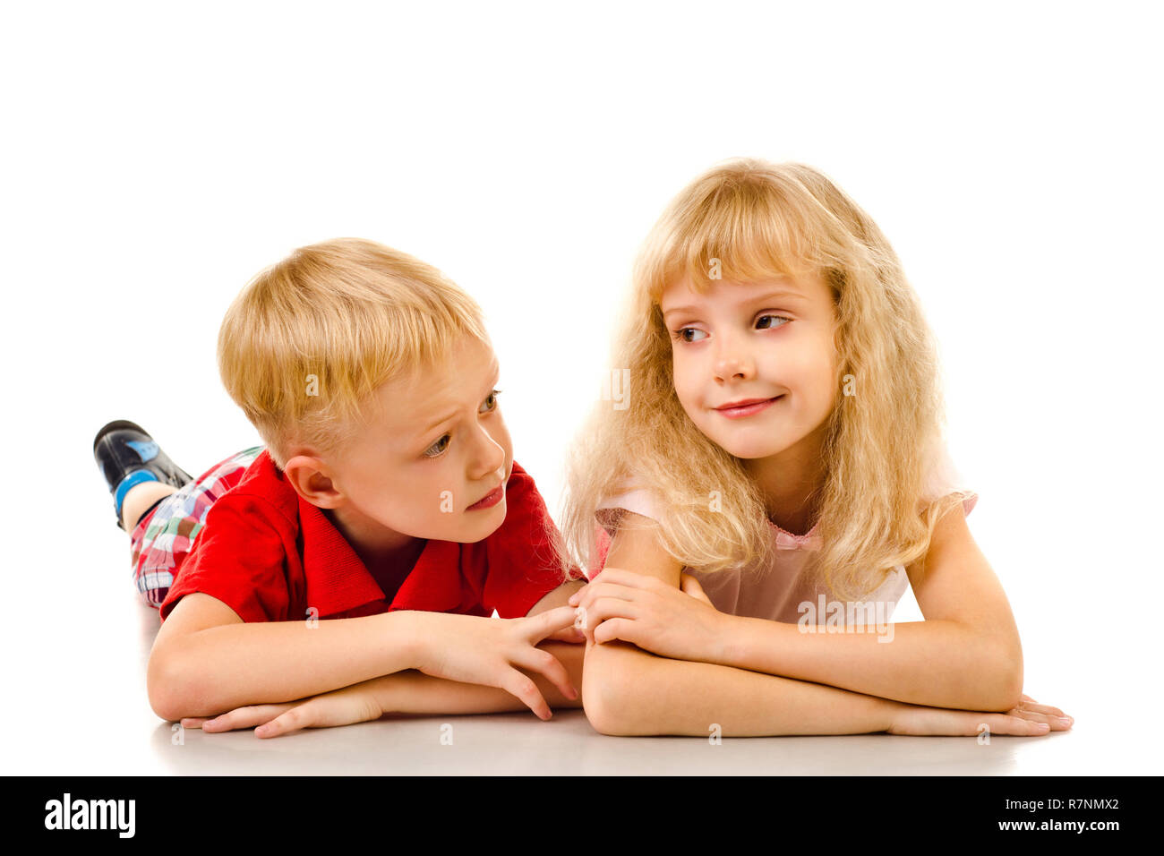 boy and girl isolated on a white background Stock Photo - Alamy
