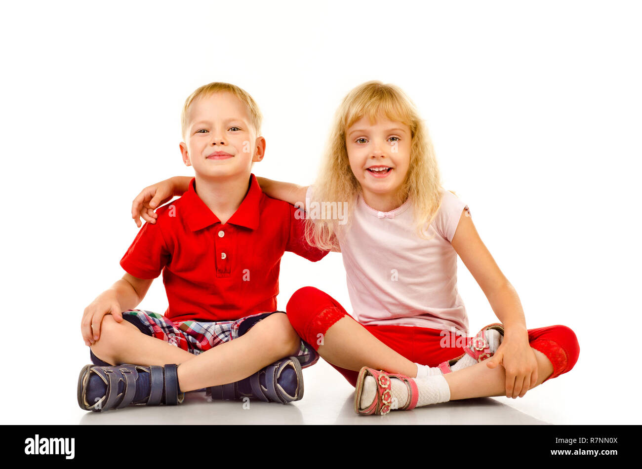 boy and girl isolated on a white background Stock Photo - Alamy