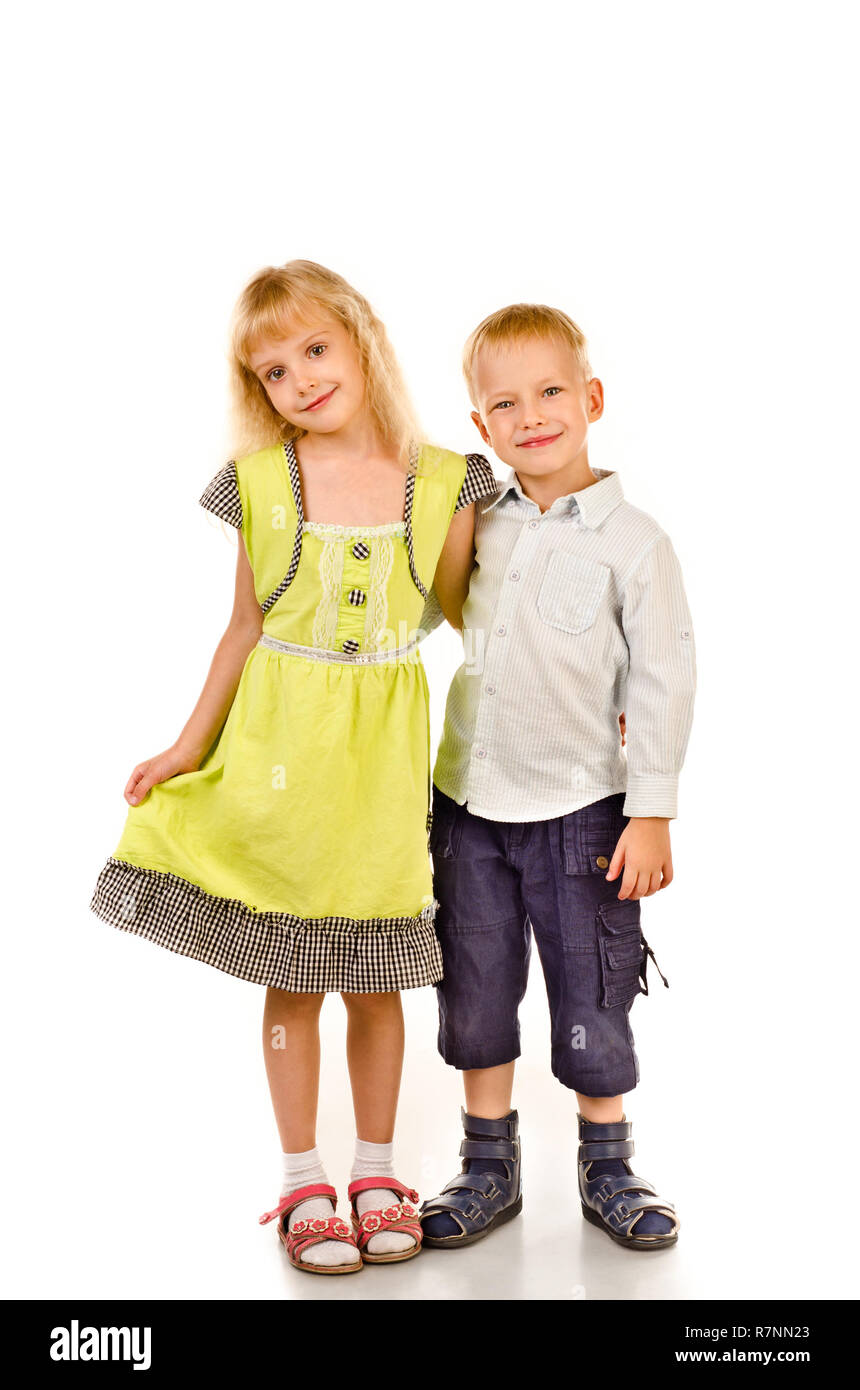 boy and girl isolated on a white background Stock Photo - Alamy