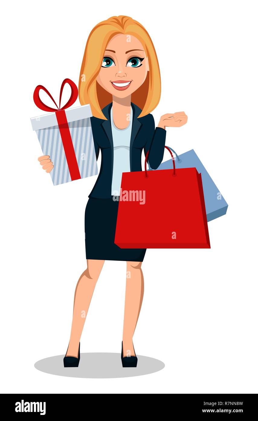 Woman With Shopping Bags Cartoon