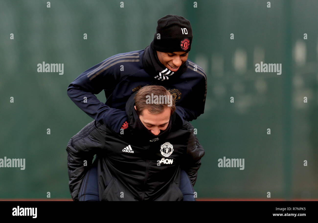 Manchester United's Marcus Rashford (top) during the training session ...