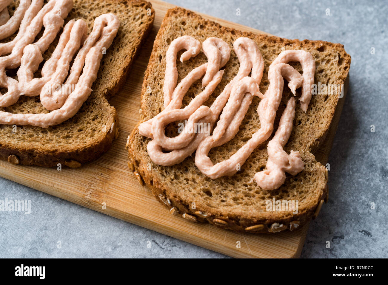 Tuna Cream Paste with Toast Bread on Wooden Board / Creamed Fish Pate ...
