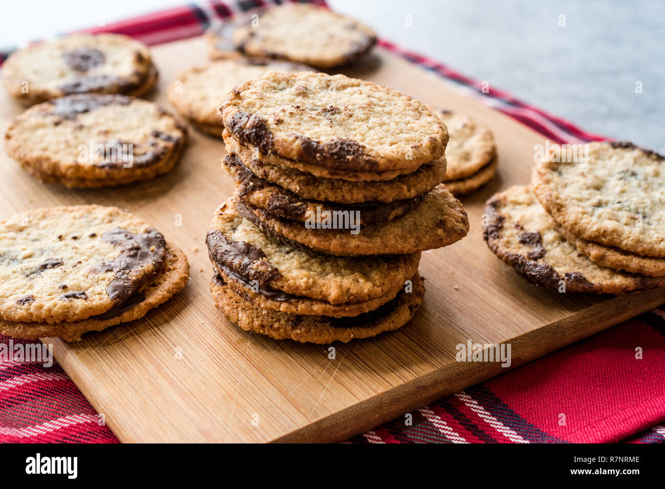 Classic Swedish Oatmeal Cookies with Chocolate on Wooden Board ...