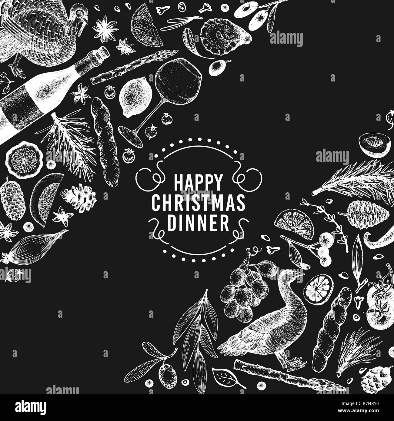 Happy Christmas Dinner Design Template Vector Hand Drawn Illustrations happy-christmas-dinner-design-template-vector-hand-drawn-illustrations