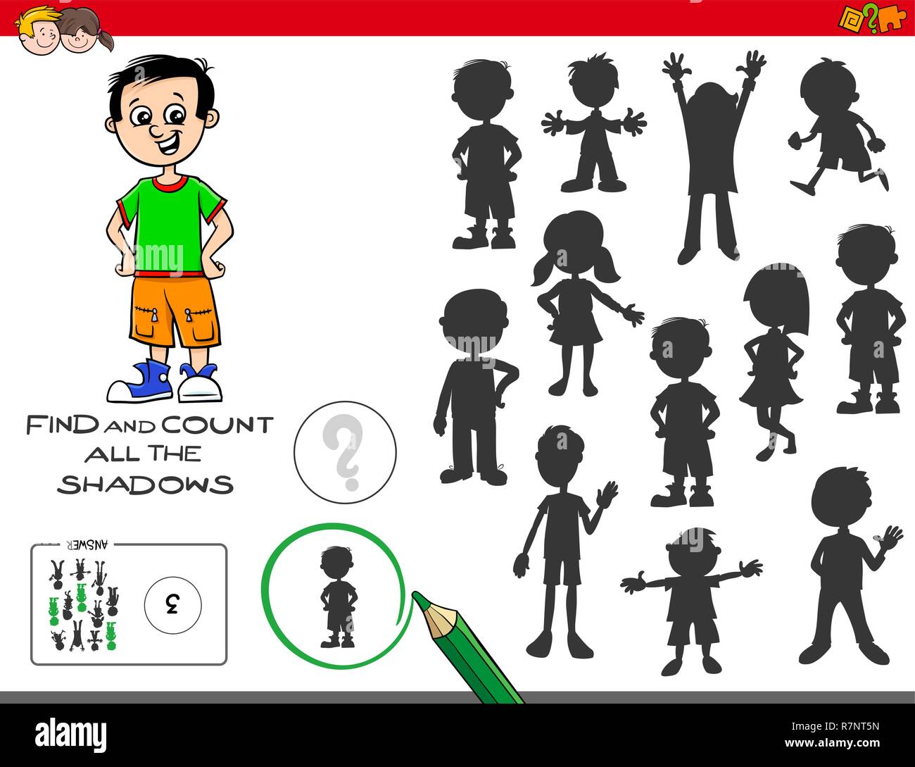 Cartoon Illustration of Finding and Counting The Shadows Educational ...