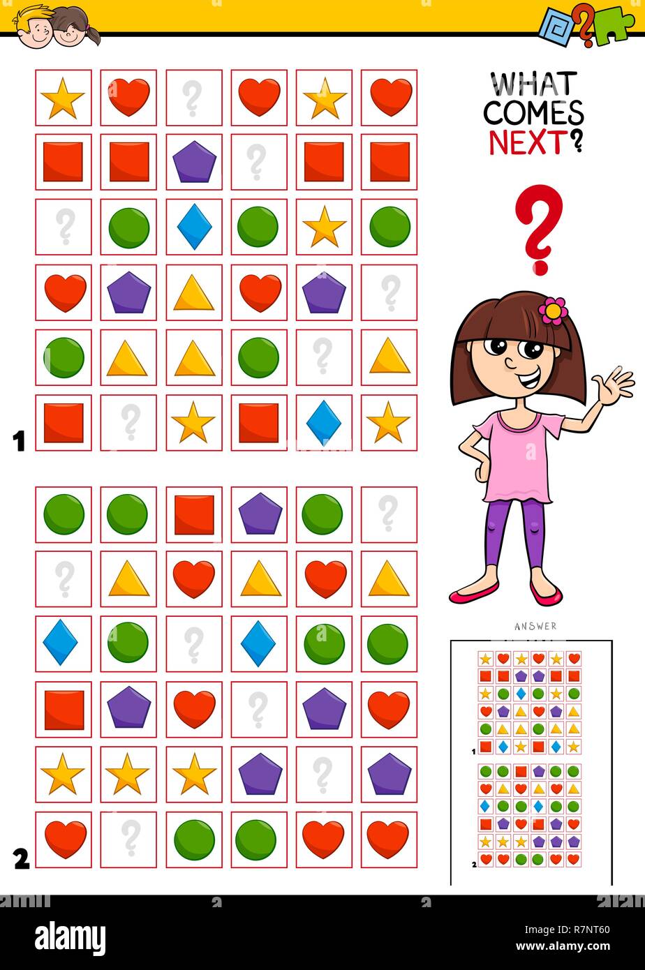Cartoon Illustration of Completing the Pattern in the Rows Educational ...