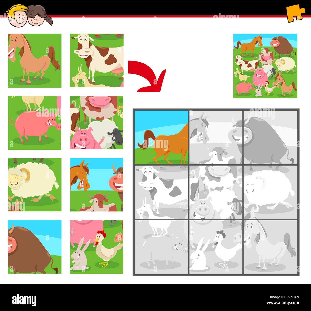 Cartoon Illustration of Educational Jigsaw Puzzle Activity Game for ...