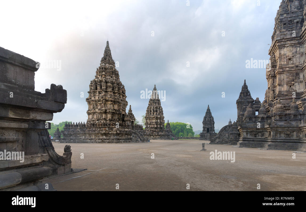 Volcanic stone candi buildings in Prambanan temple, Yogyakarta, Java ...