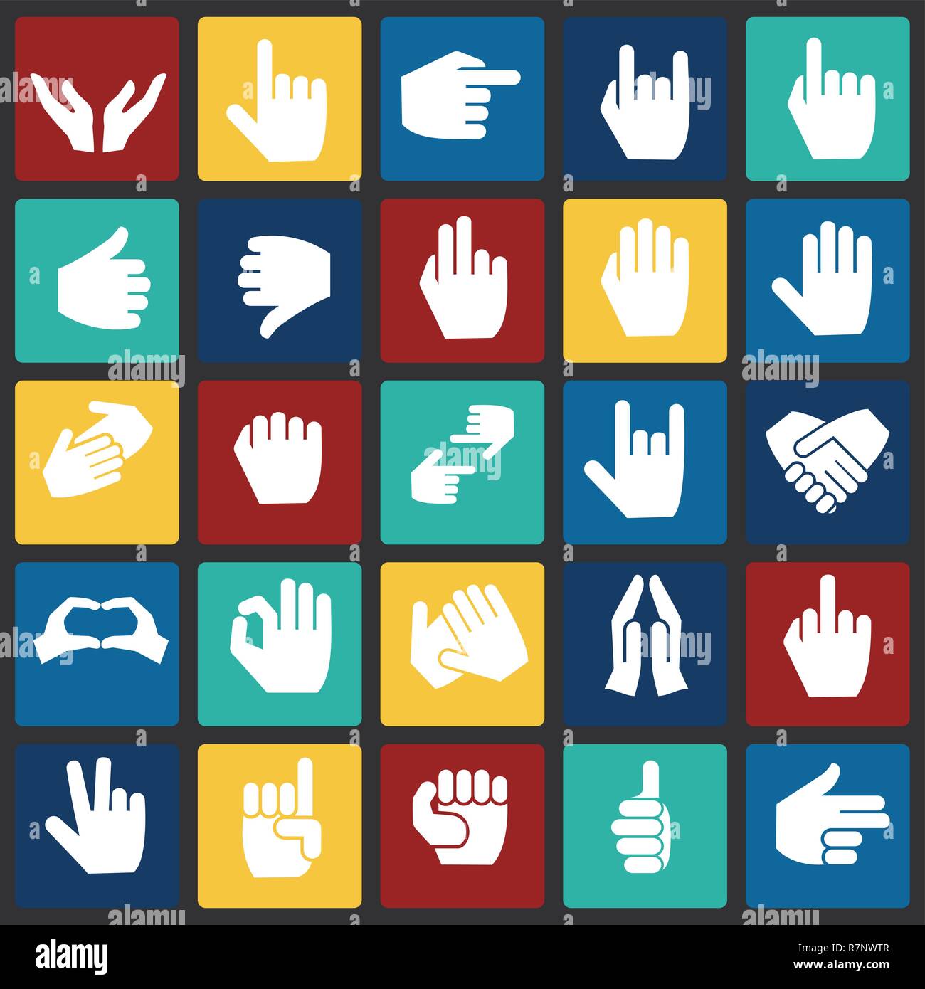 Gestures icon set on color squares background for graphic and web ...