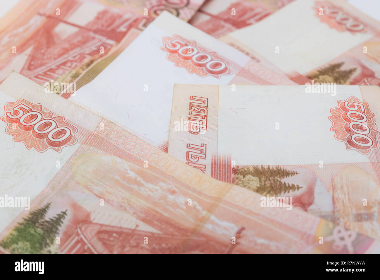Five thousand rubles bill. Russian rubles. a bunch of 5000 Russian ...