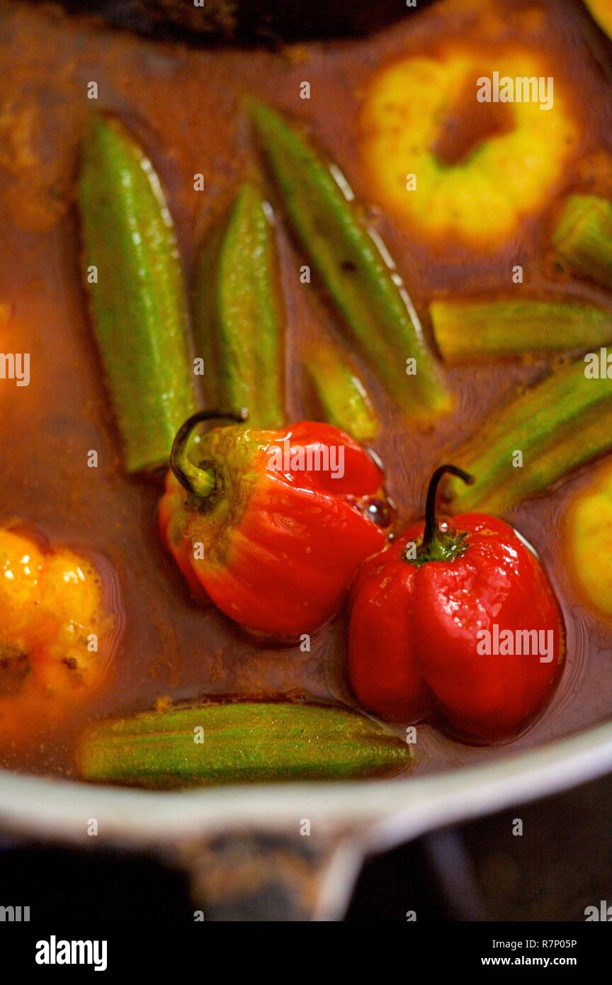 Senegal, preparation of thiep bou dien (rice with fish) in a Peuhl ...