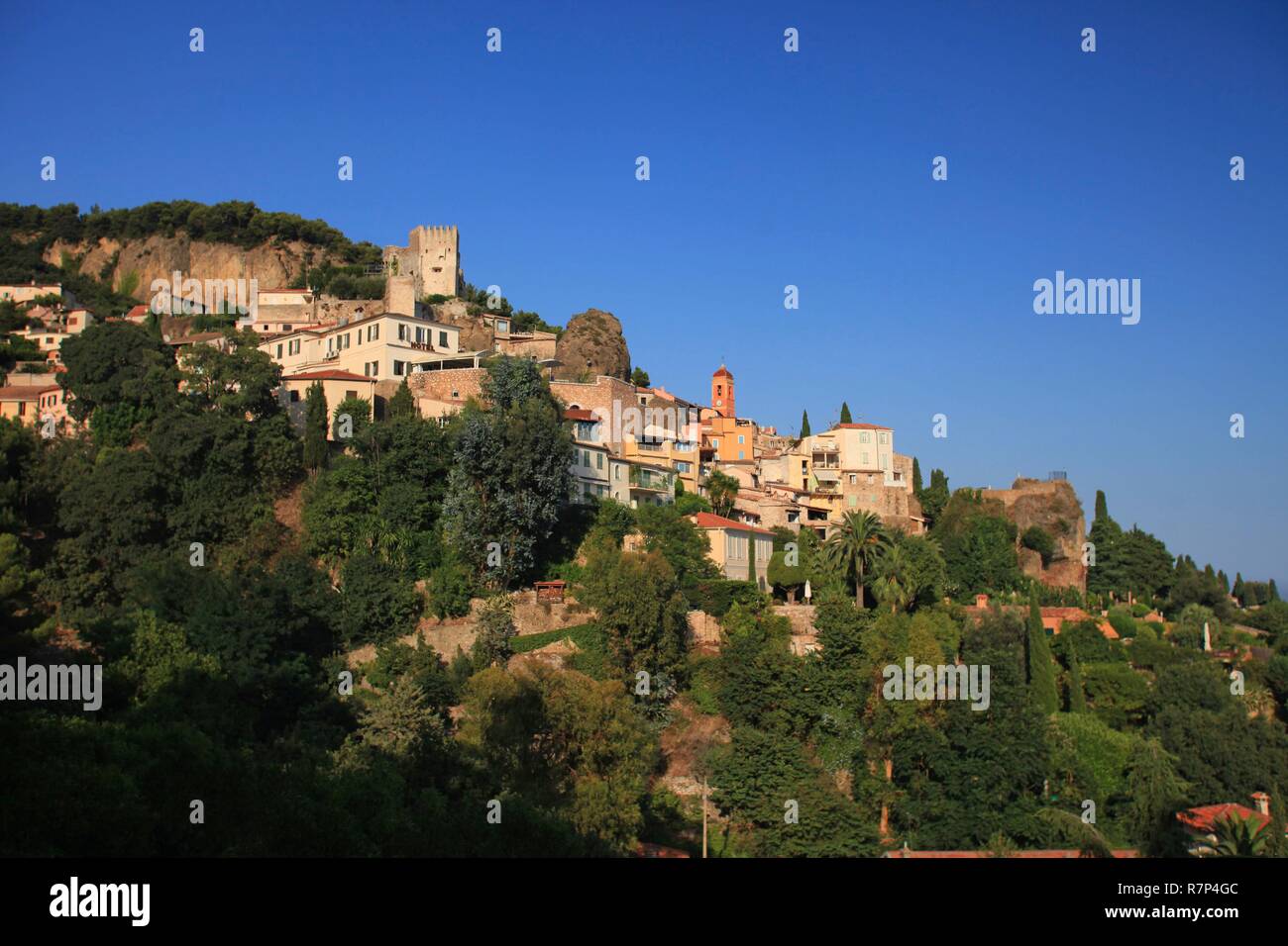 France, Alpes Maritimes, the hilltop village of Roquebrune Cap Martin ...