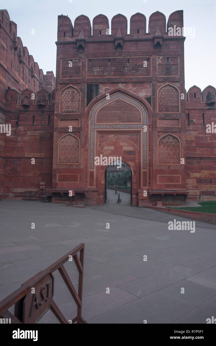 An arched inner entrance of the Agra Fort also called as the Red Fort ...